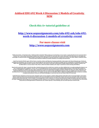 Ashford edu 692 week 4 discussion 1 models of creativity new | PDF