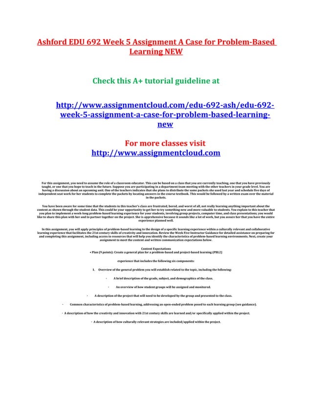 Ashford edu 692 week 5 assignment a case for problem | PDF