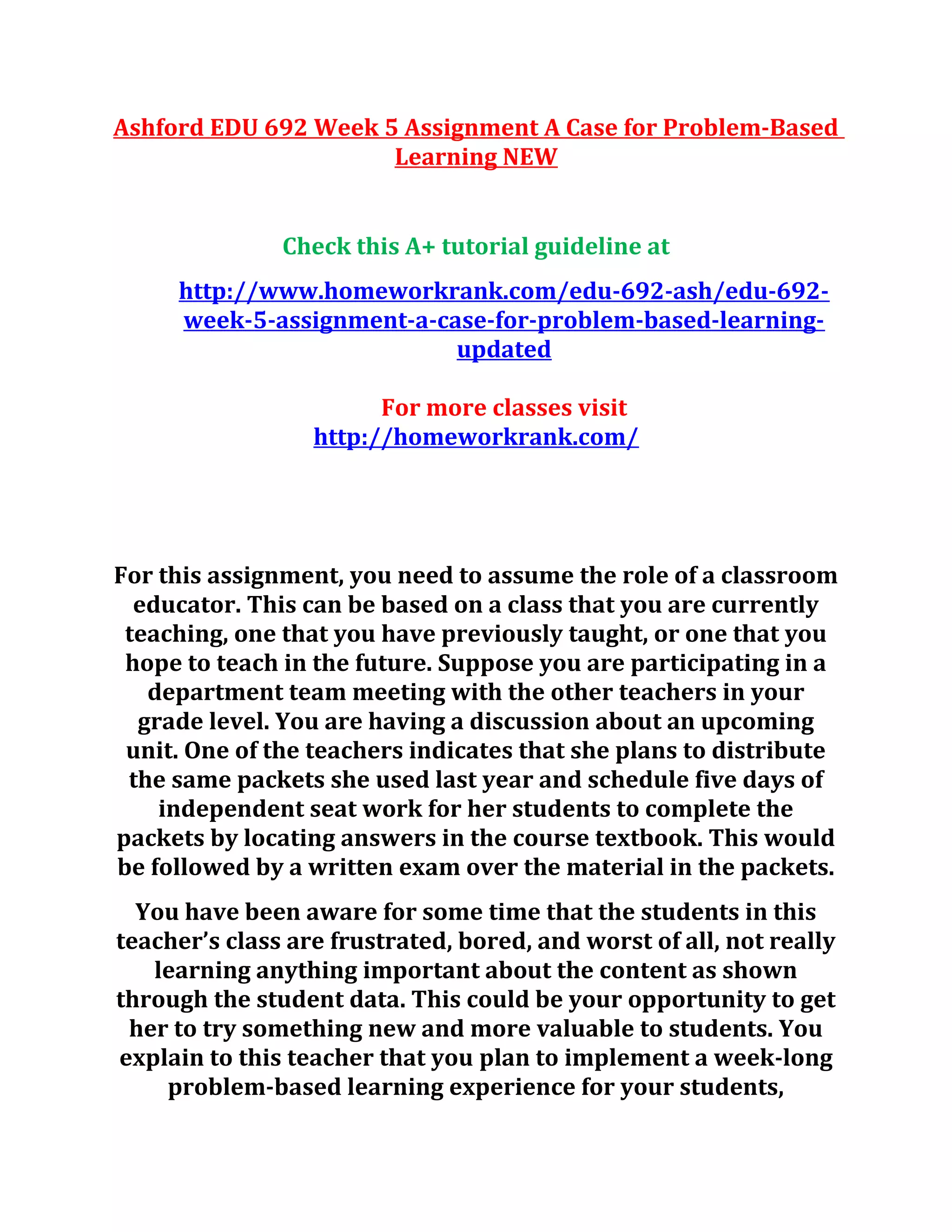 Ashford edu 692 week 5 assignment a case for problem | PDF