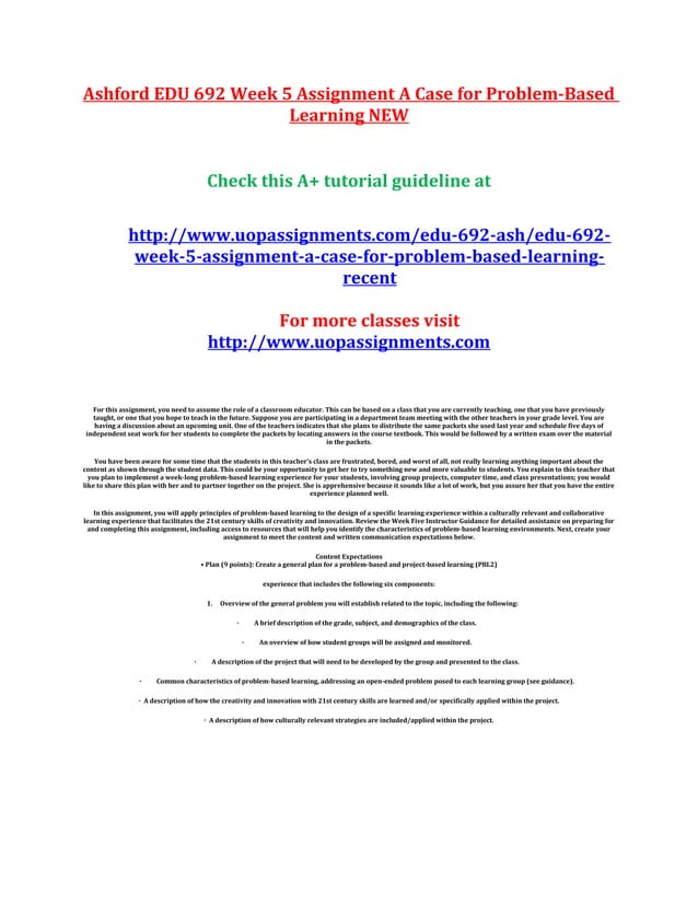 Ashford edu 692 week 5 assignment a case for problem | PDF