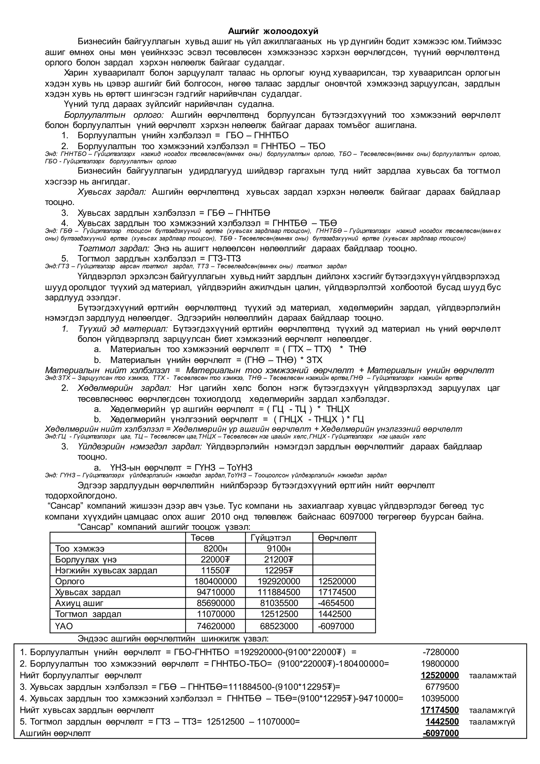 Ашгийн өөрчлөлтийн шинжилгээ | DOCX