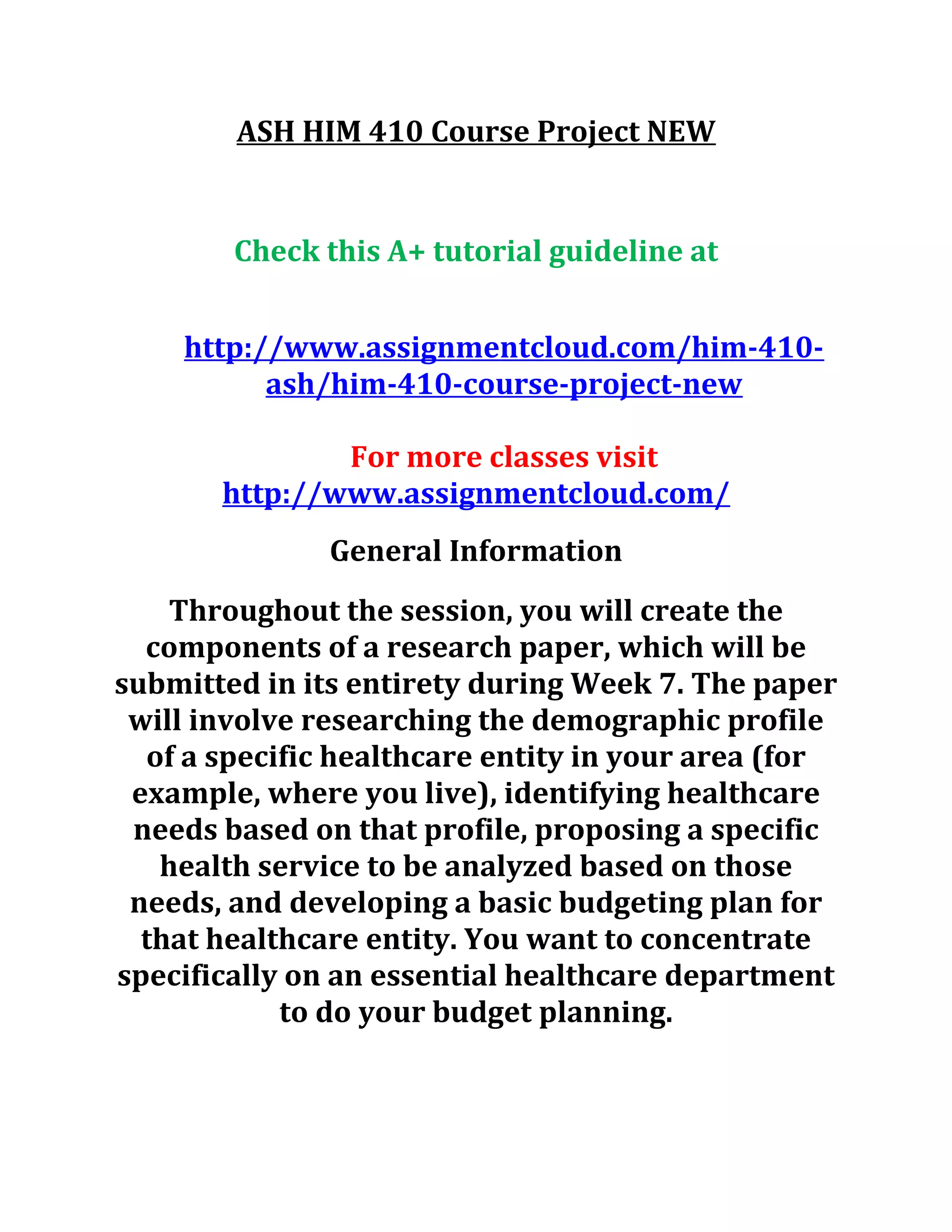 Ash him 410 course project new | DOC