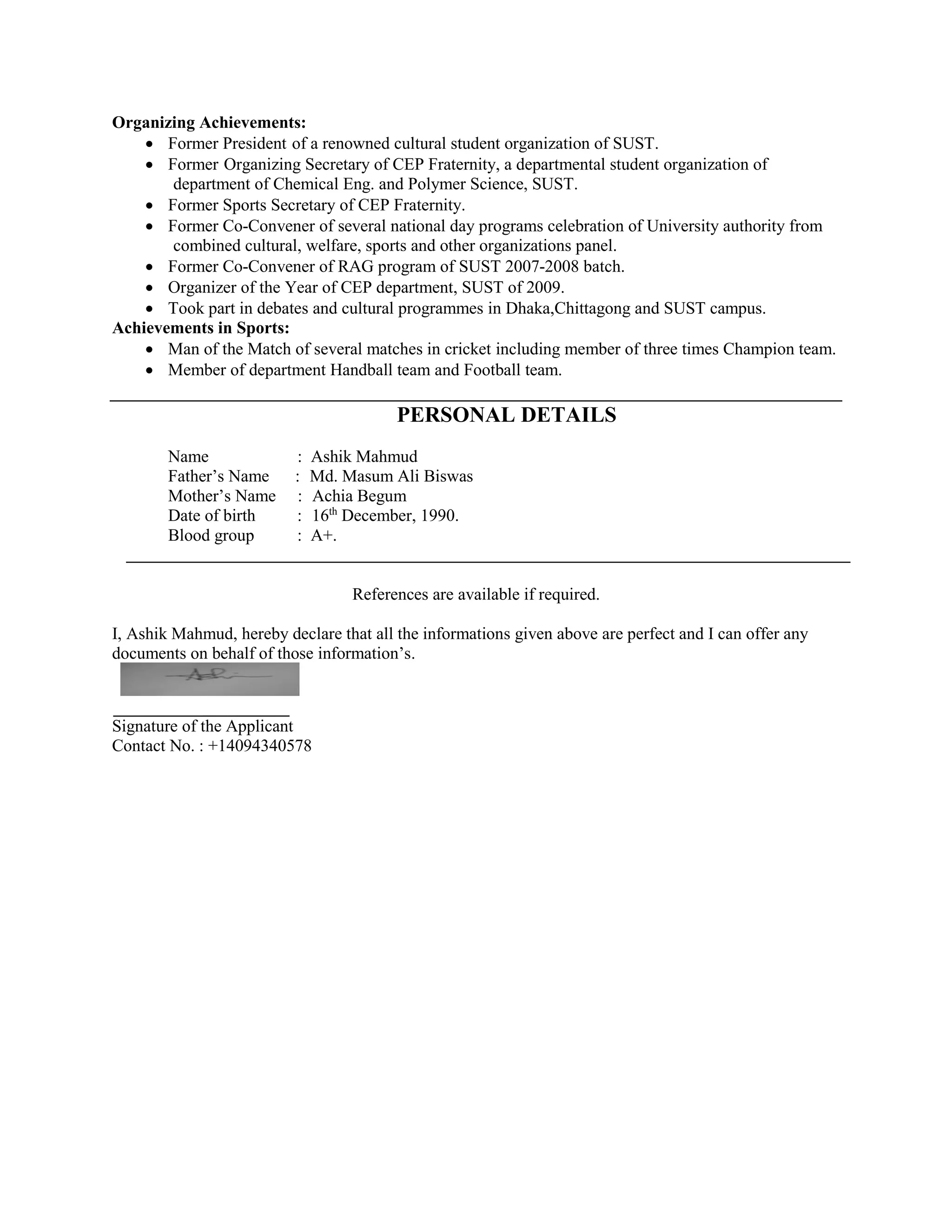 Ashik's cv | PDF