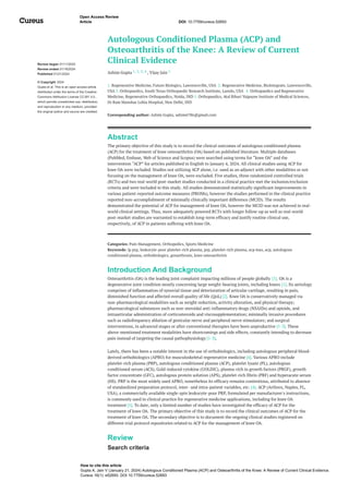 Autologous Conditioned Plasma (ACP) and Osteoarthritis of the Knee: A ...