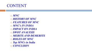 ROLE OF MNC IN INDIA | PPTX