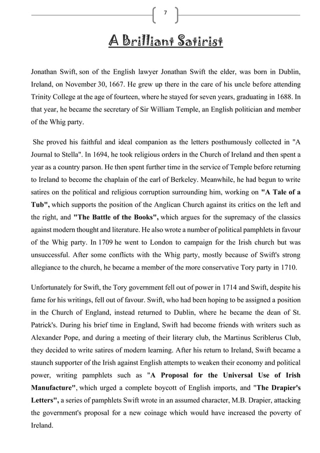 jonathan swift as a satirist | PDF | Humor and Satire | Pop Culture