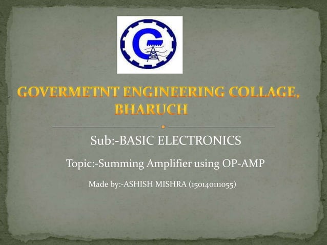 SUMMING AMPLIFIER | PPTX | Computer Networking | Computing