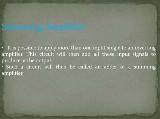 SUMMING AMPLIFIER | PPTX | Computer Networking | Computing