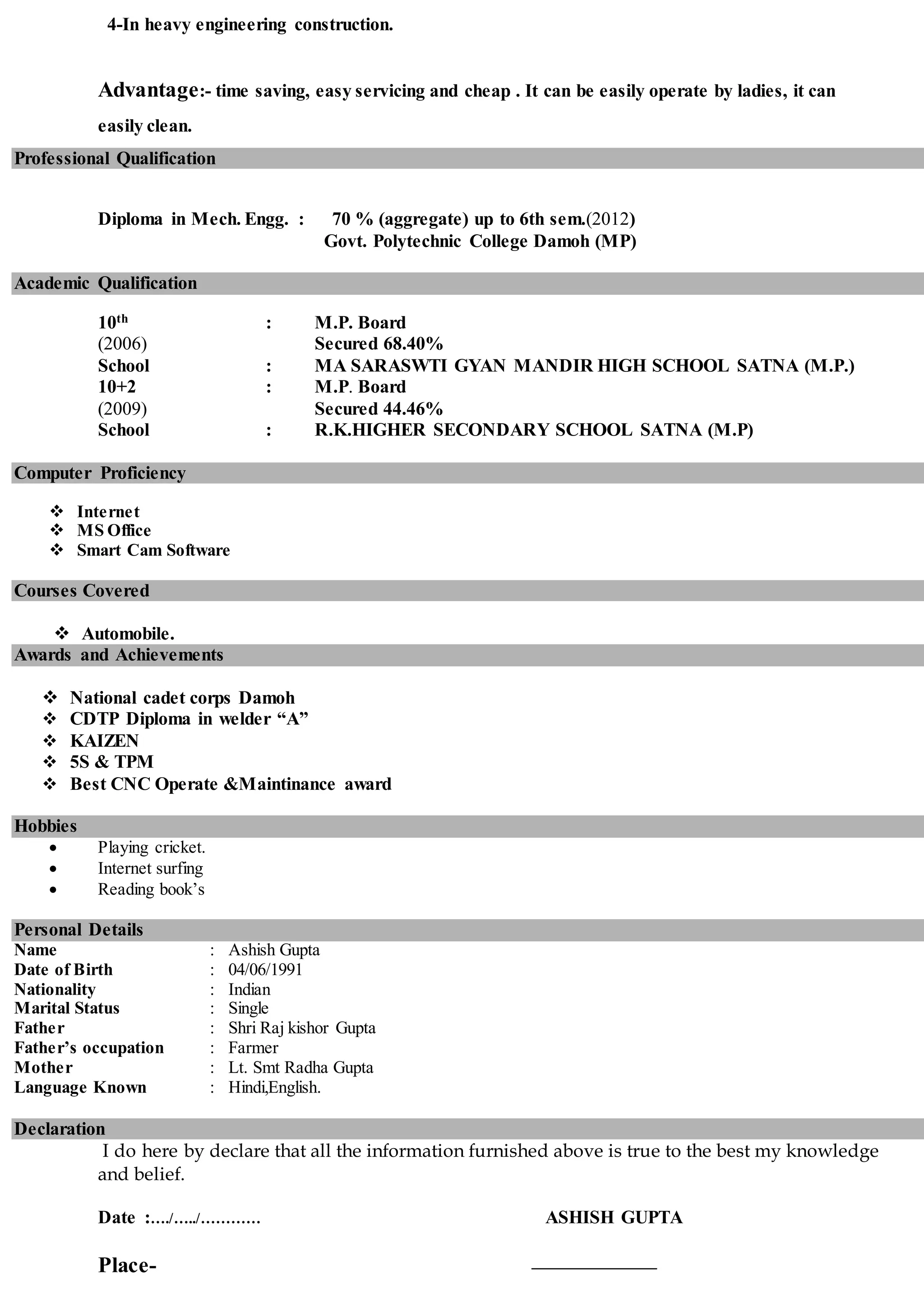 Ashish cv for job | DOCX