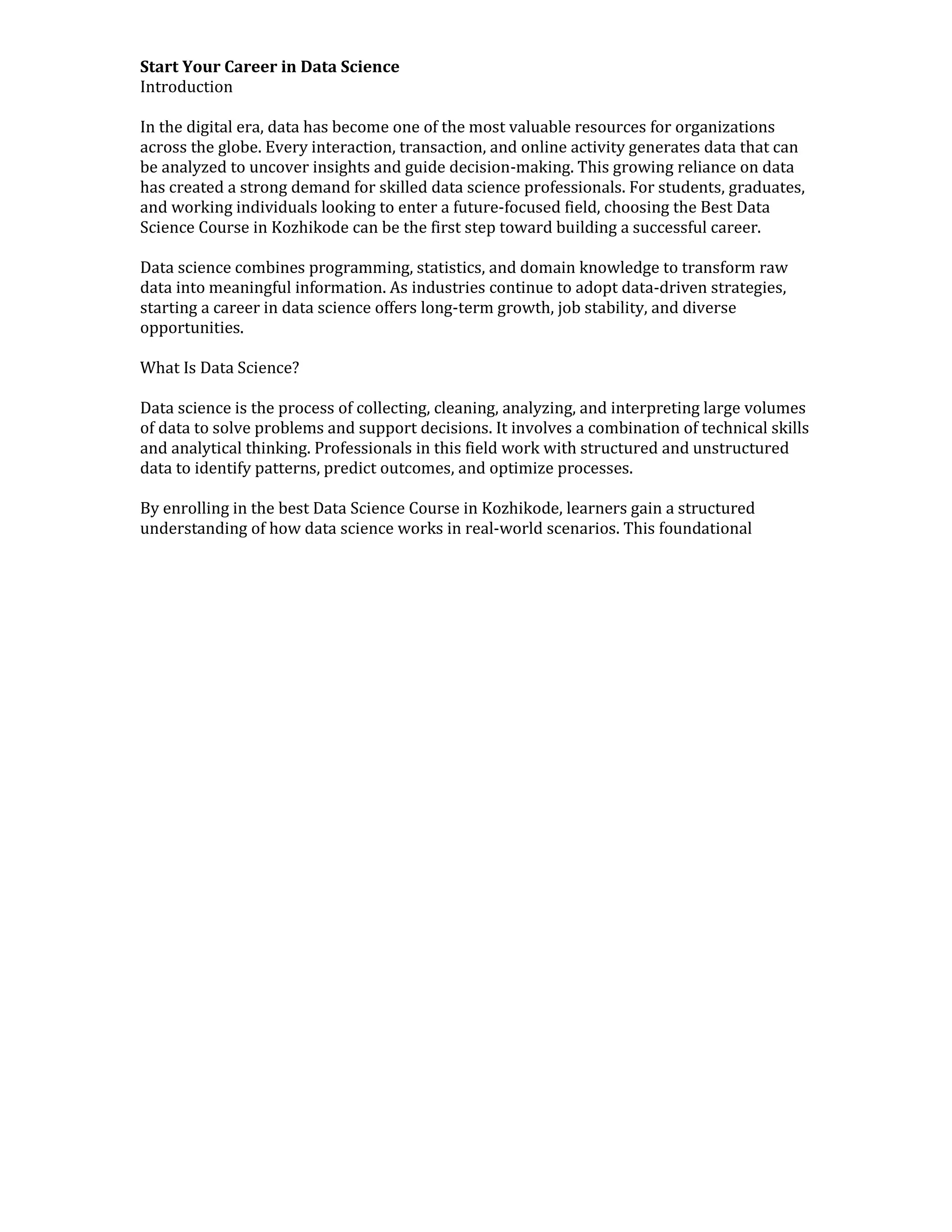 Best Data Science Course in Kozhikode can be the first step toward ...