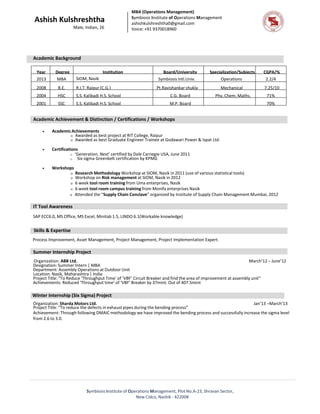 Resume: Ashish kulshreshtha | PDF | Business | Business and Finance