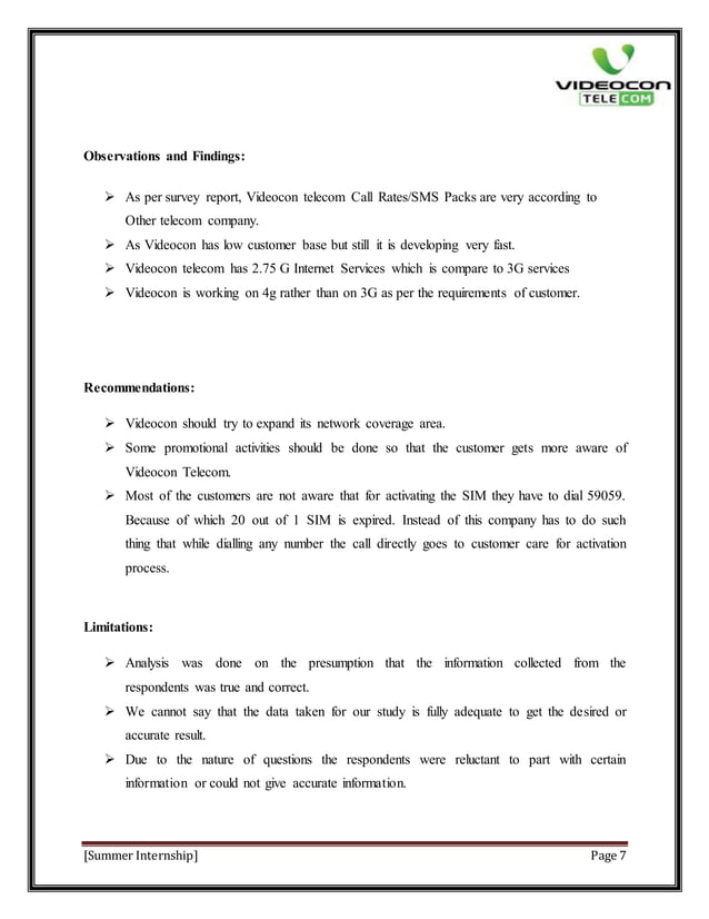 videocon Telecom Project Report | PDF