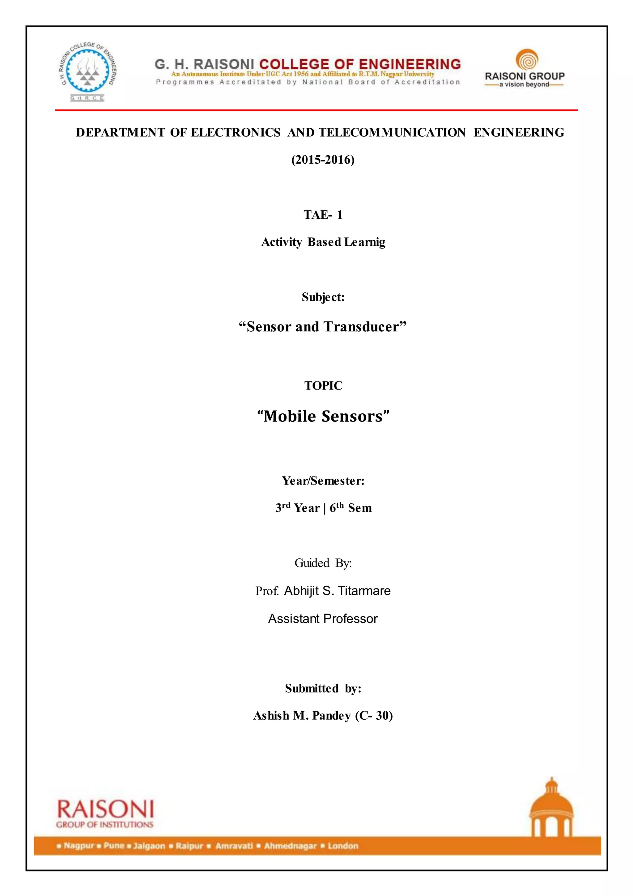 Mobile Sensors and Types | DOCX