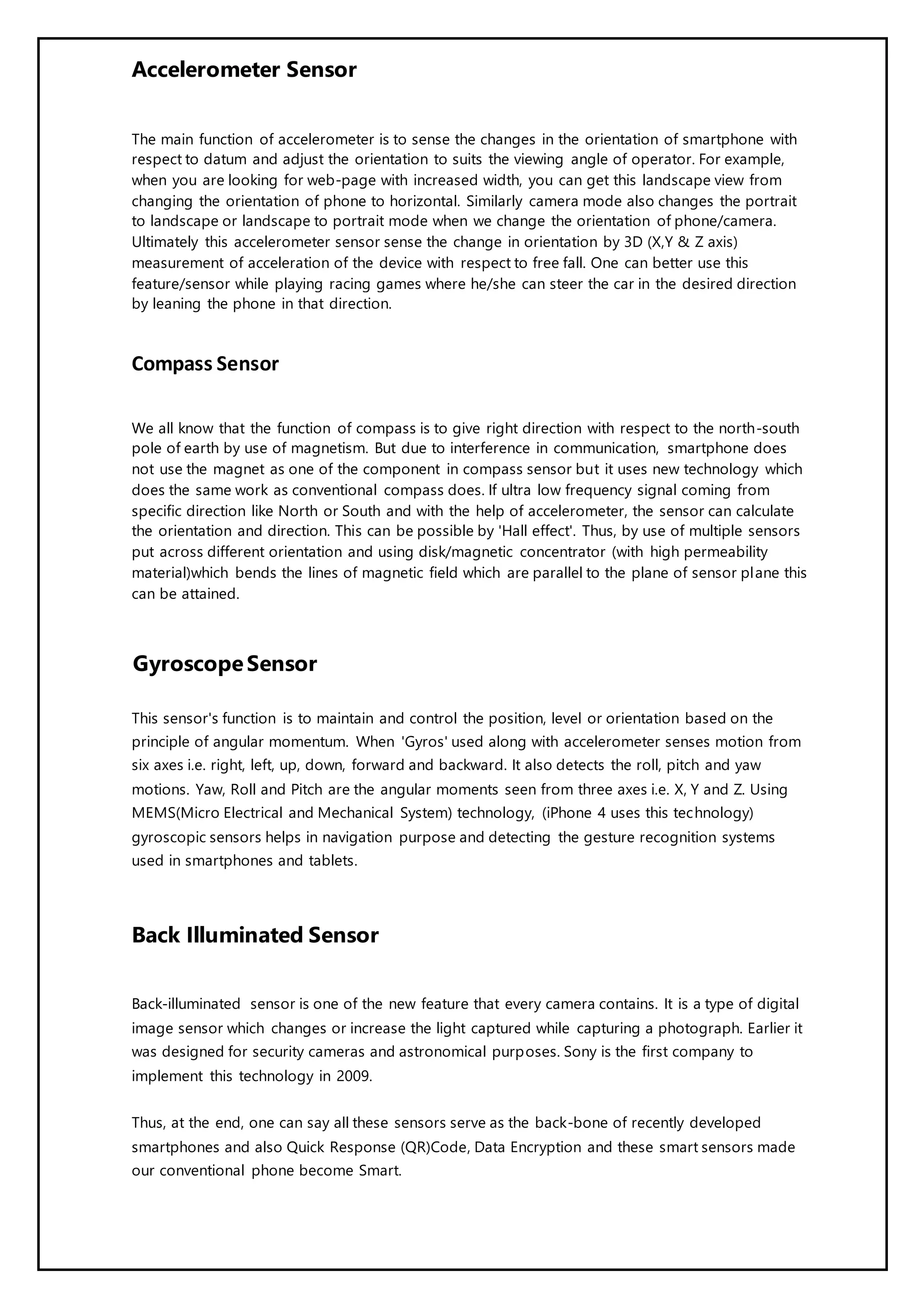 Mobile Sensors and Types | DOCX
