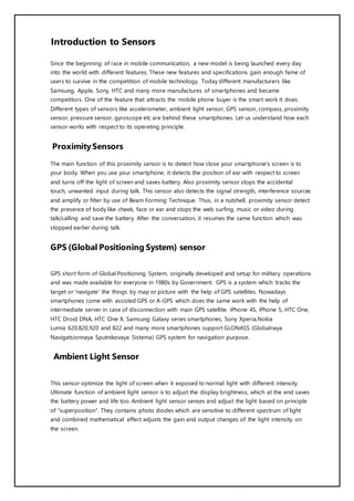 Mobile Sensors and Types | DOCX | Smartphones | Consumer Electronics