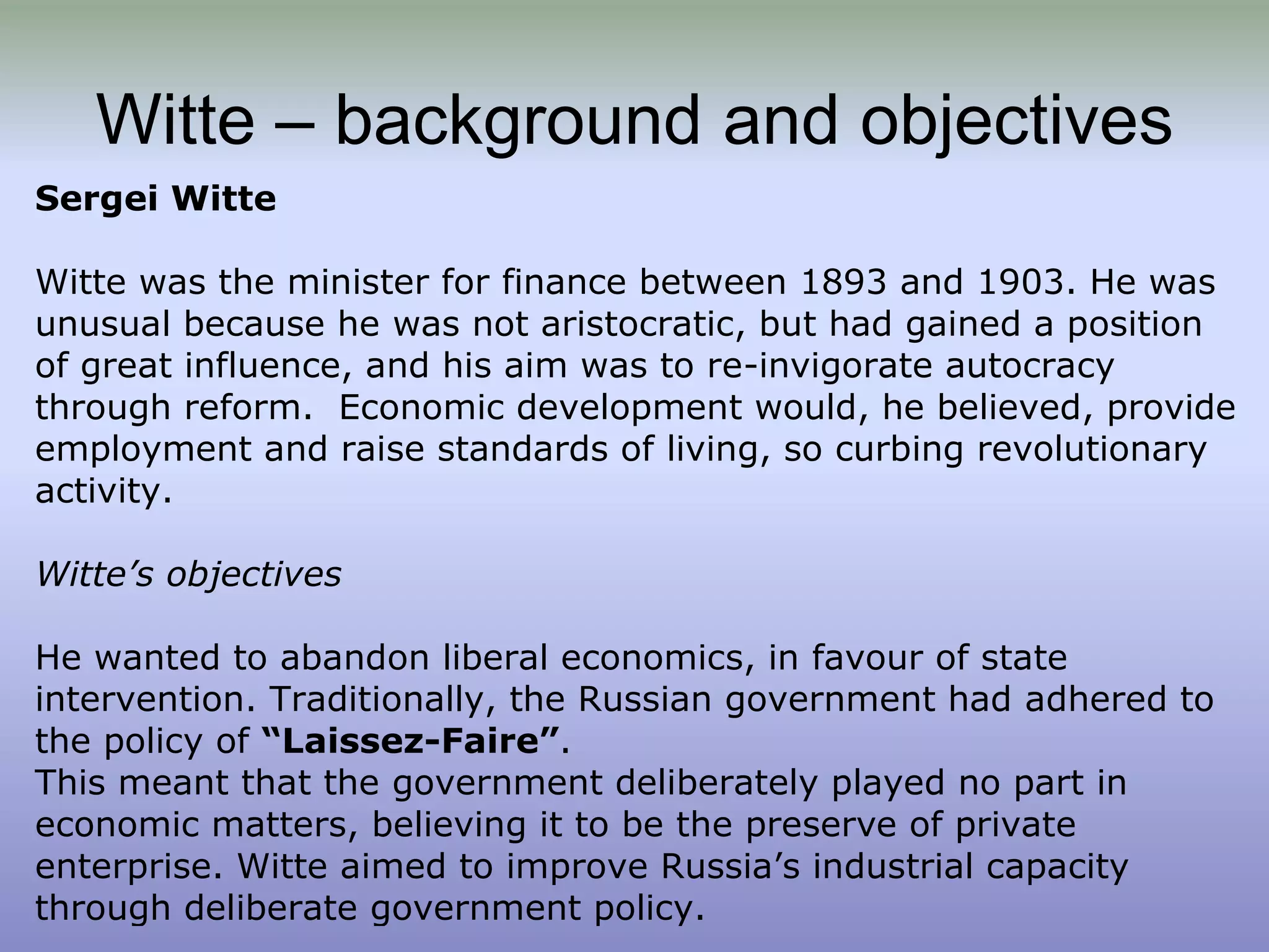 AS History - Industrialisation Under Alex III and Witte | PPT