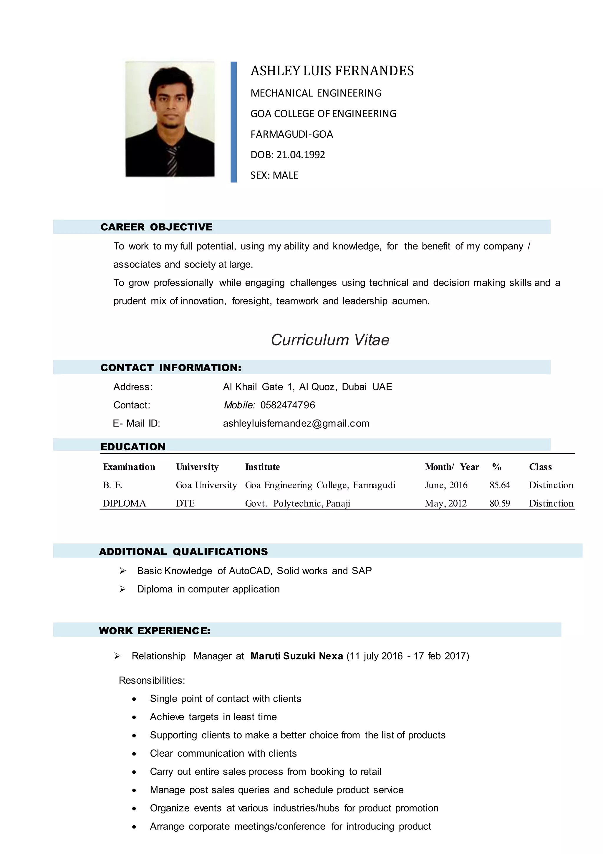 Ashley fernandes resume | DOCX
