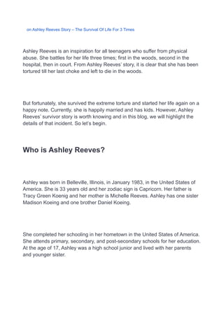 Ashley Reeves Story – The Survival Of Life For 3 Times | PDF