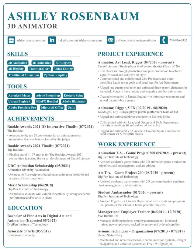 Ashley Rosenbaum Resume | PDF | Computer Animation | Computer Software ...