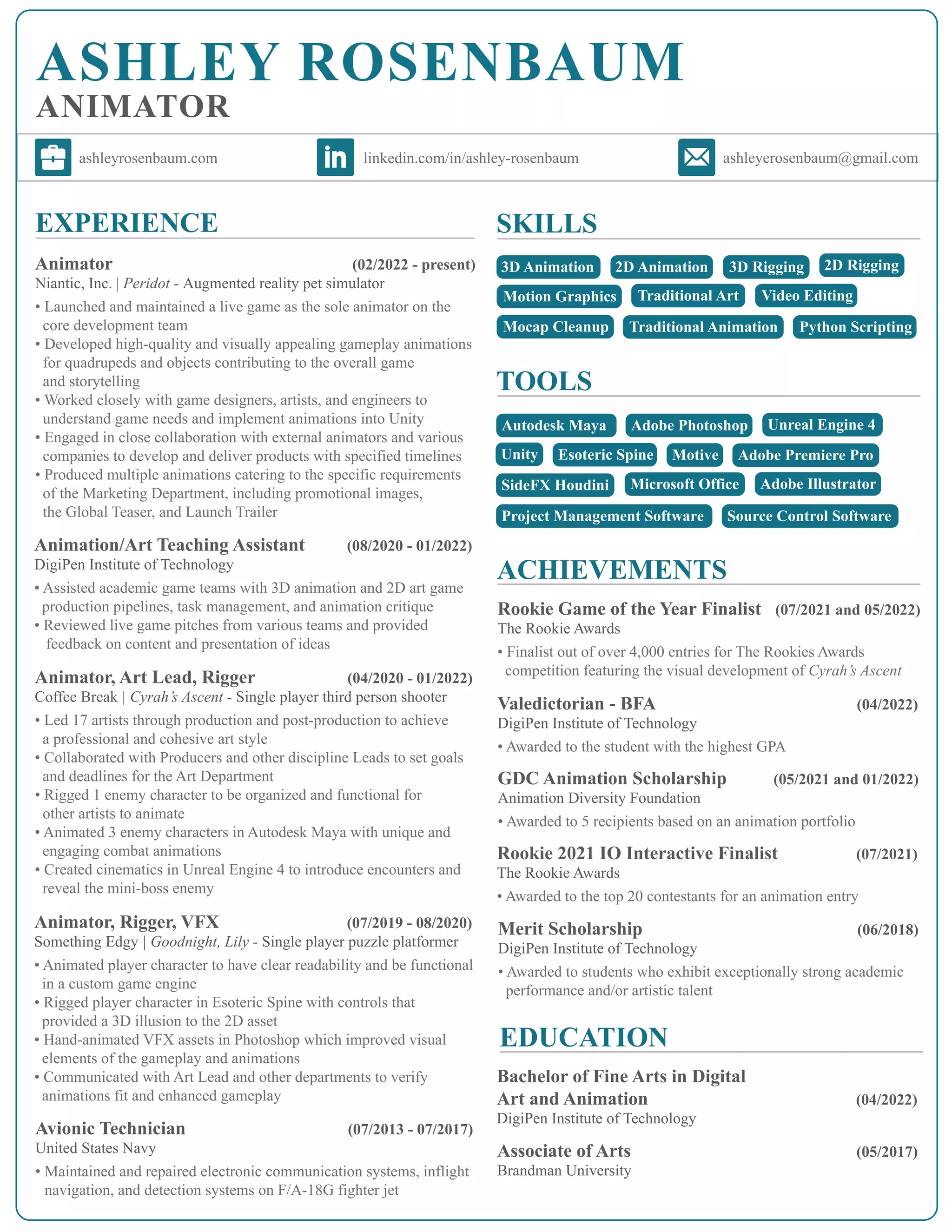Ashley_Rosenbaum_Resume.pdf | Computer Animation | Computer Software and Applications