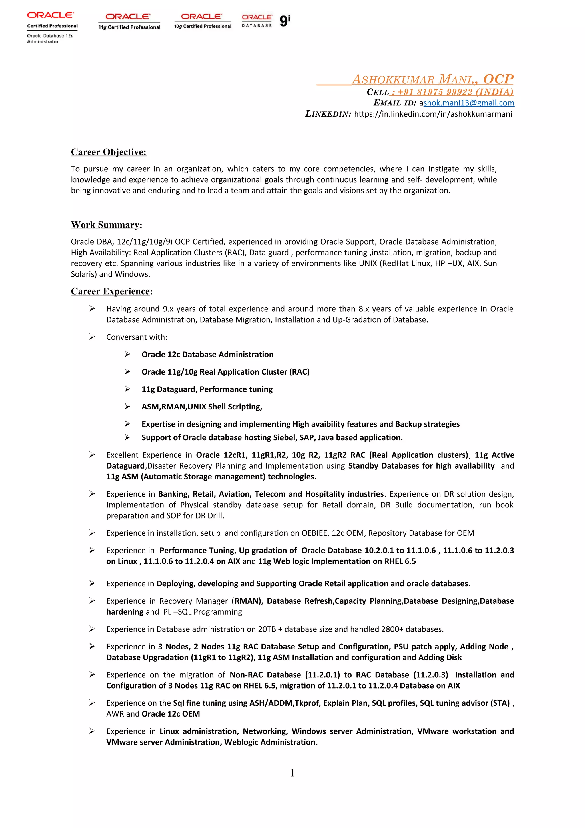 Ashokkumar mani's cv | DOC