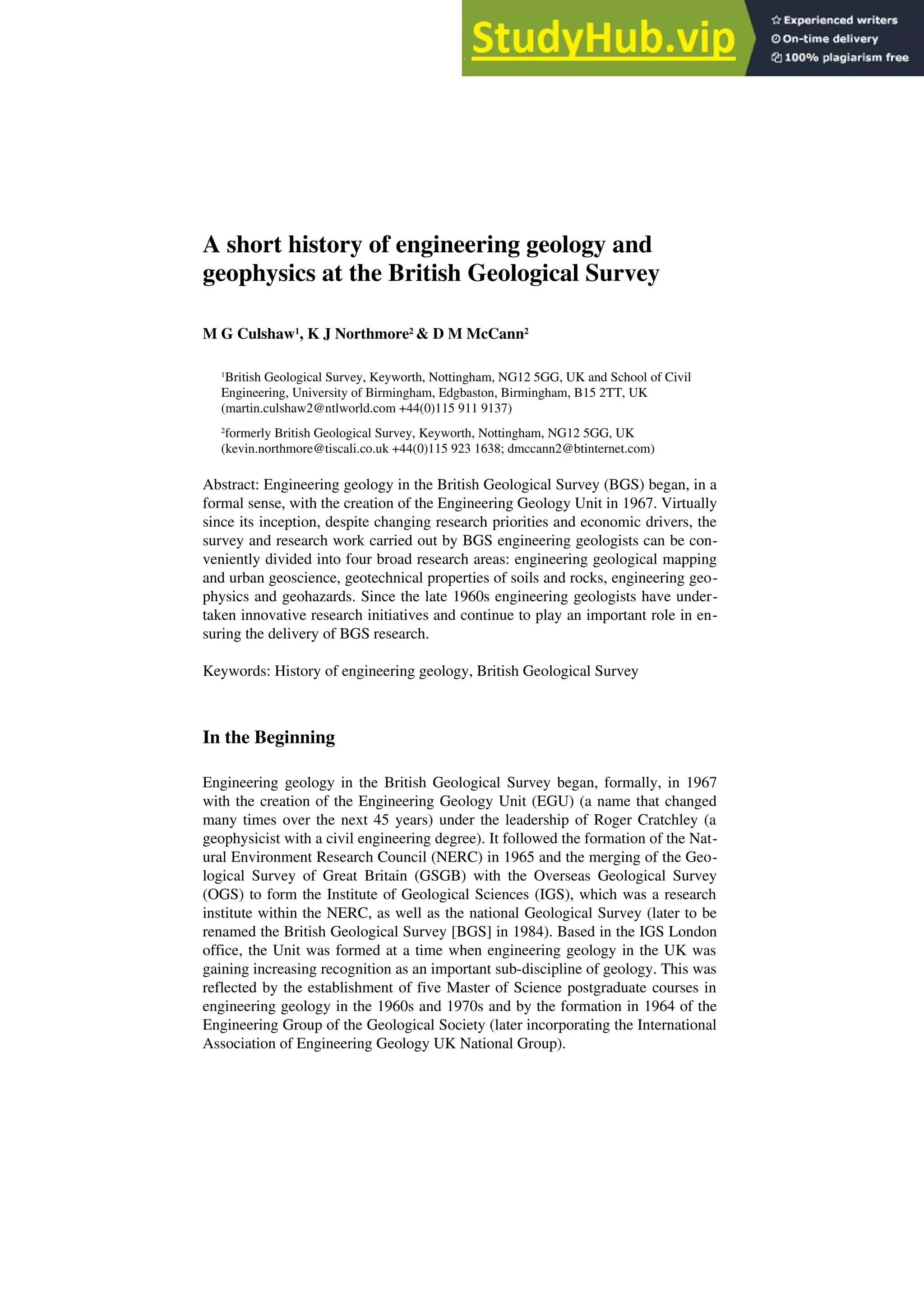 A Short History Of Engineering Geology And Geophysics At The British ...