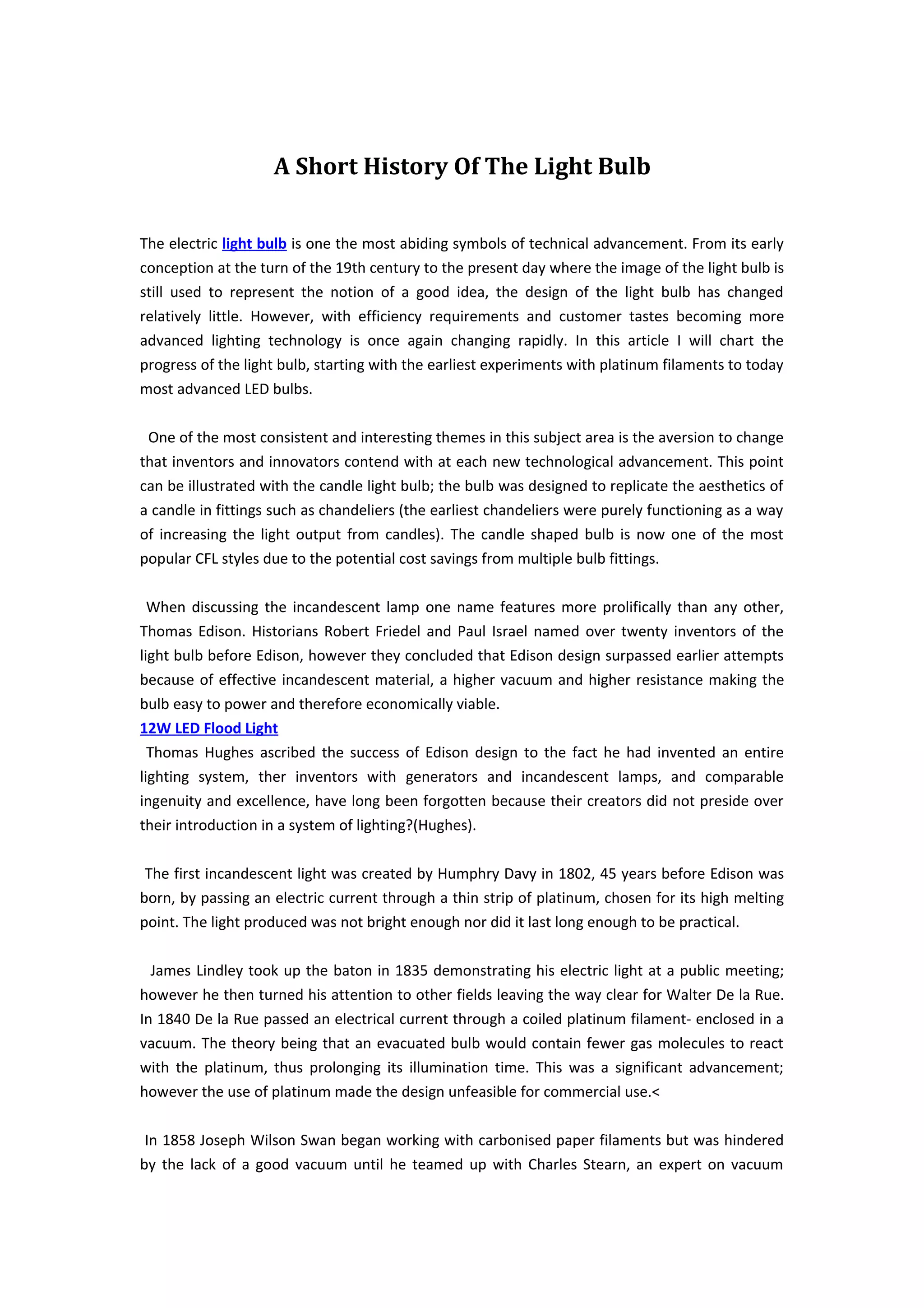 A short history of the light bulb | PDF