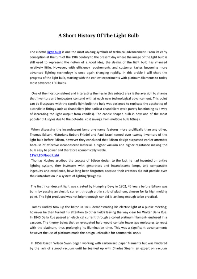 A short history of the light bulb | PDF