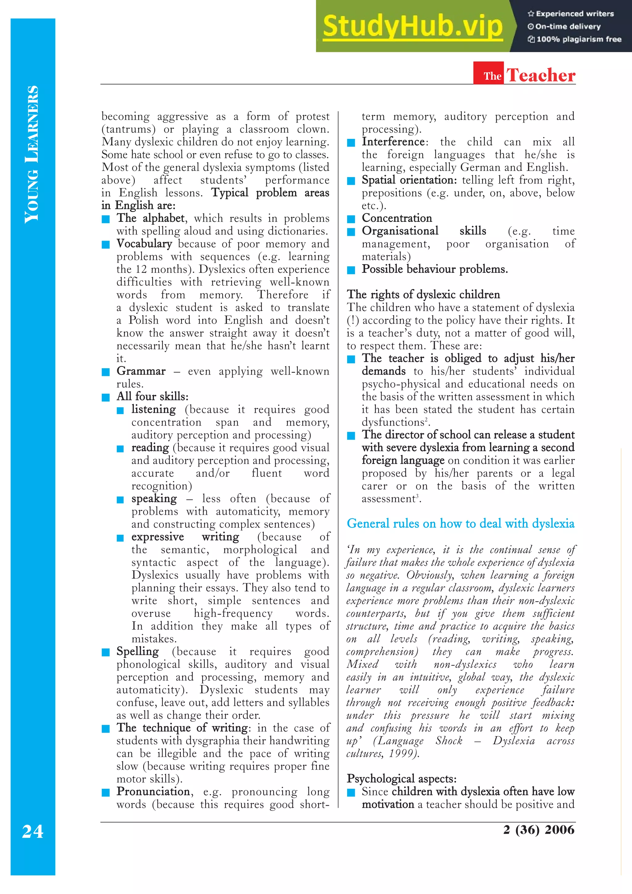 A Short Introduction To Dyslexia | PDF