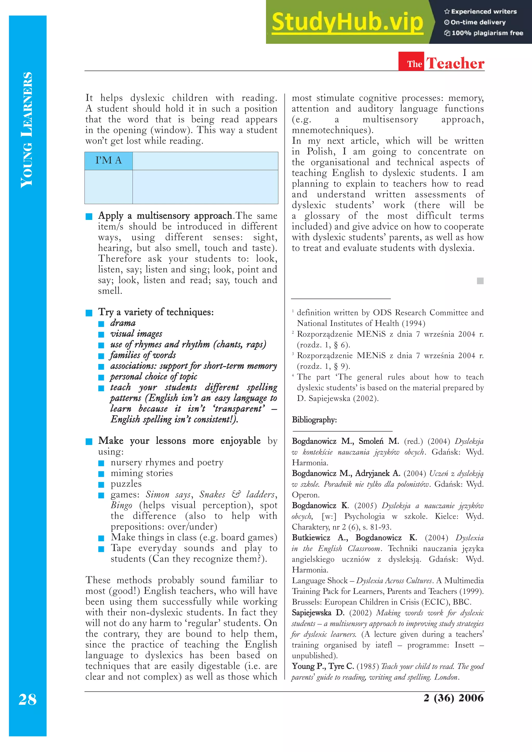 A Short Introduction To Dyslexia | PDF