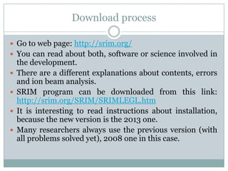 A short introduction to SRIM code | PPTX