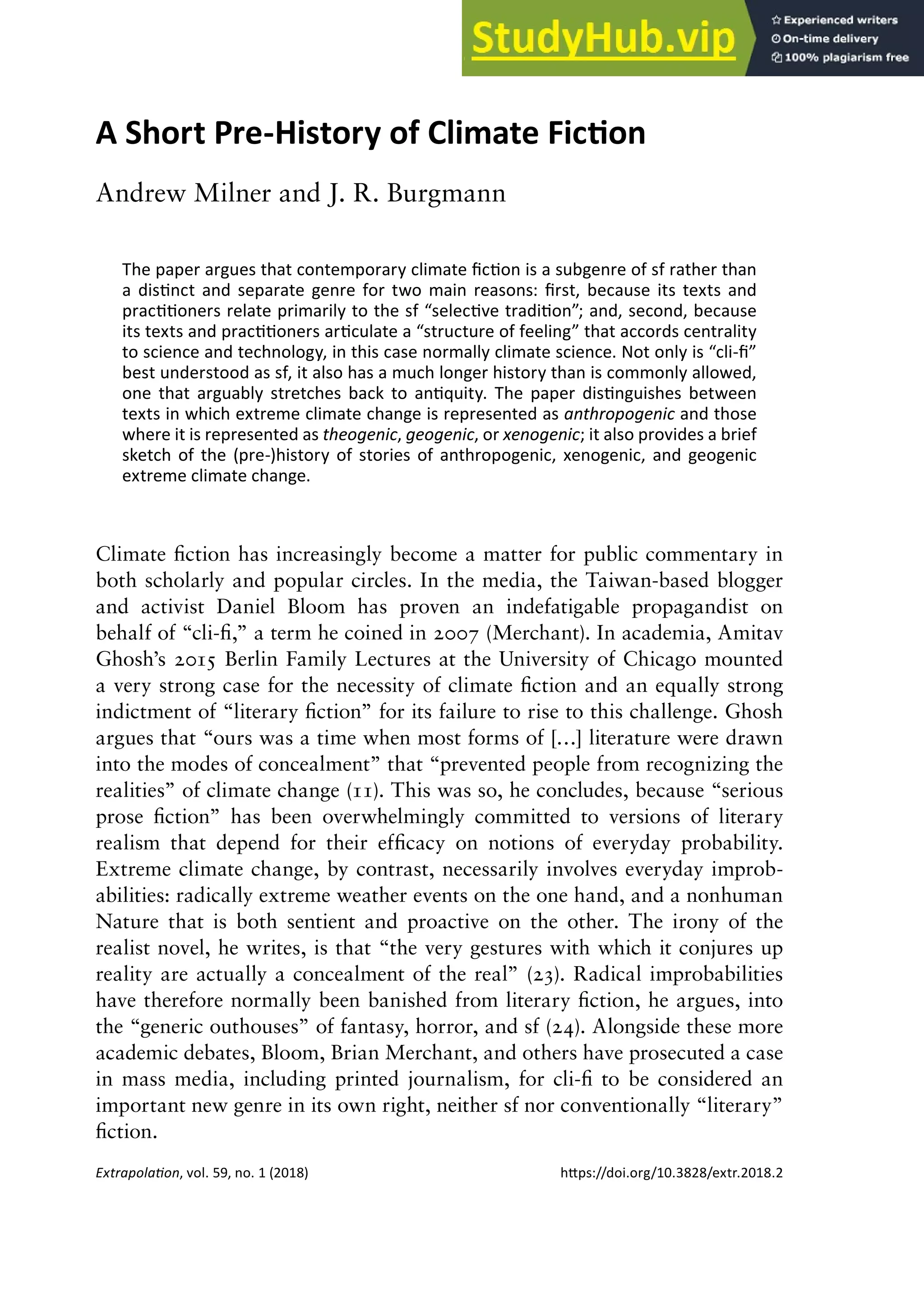 A Short Pre-History Of Climate Fiction | PDF | Geography | Science