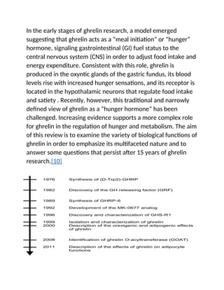 A Short Review on Functions of Ghrelin (Hunger Hormone) | DOCX