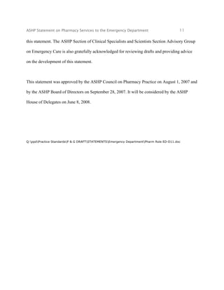 Ashp statement on pharmacy service to the emergency departement N.61