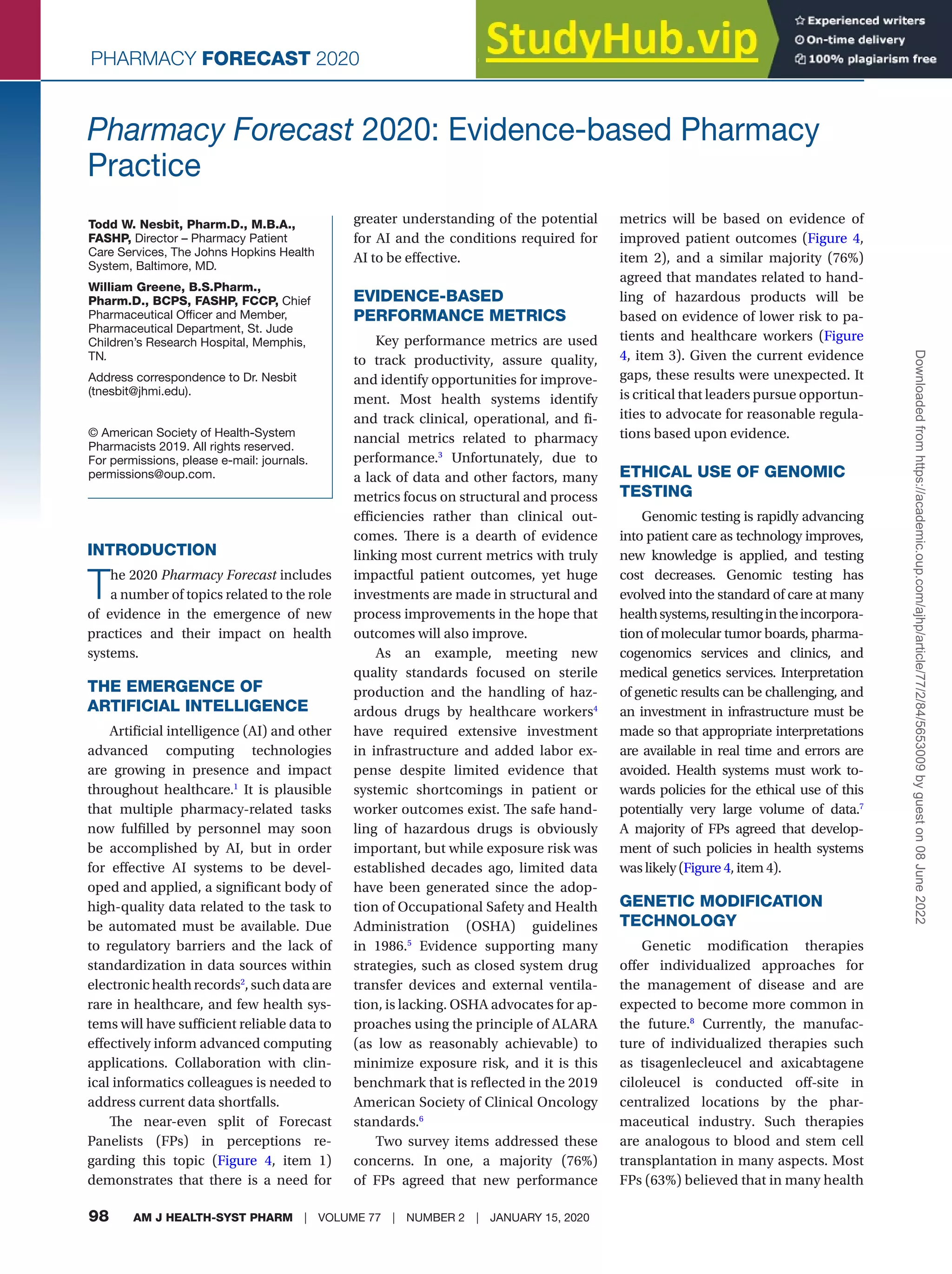 ASHP Foundation Pharmacy Forecast 2020 Strategic Planning Advice For ...