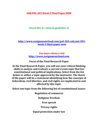 Ash pol 303 week 5 final paper new | DOC | Educational Assessment ...