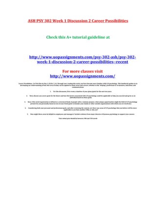 Ash psy 302 week 1 discussion 2 career possibilities | PDF
