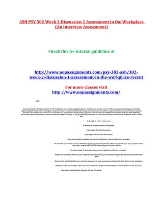 Ash psy 302 week 2 discussion 1 assessment in the workplace | DOC