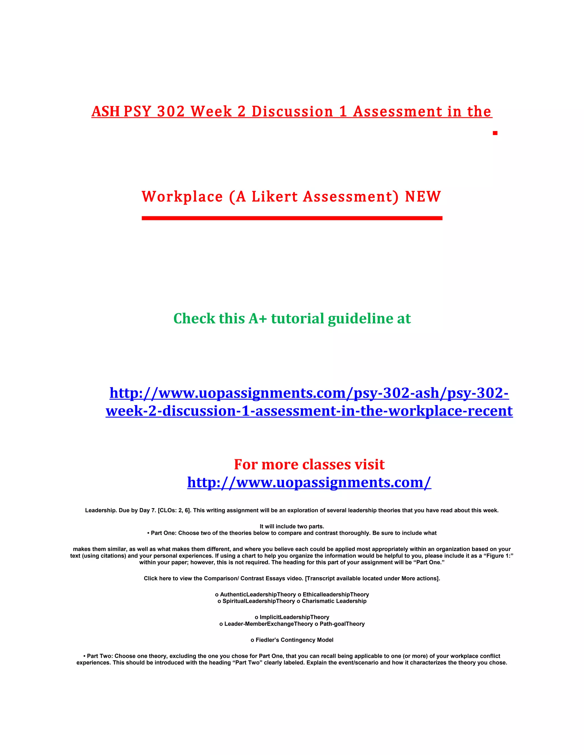Ash psy 302 week 2 discussion 1 assessment in the workplace (a likert ...