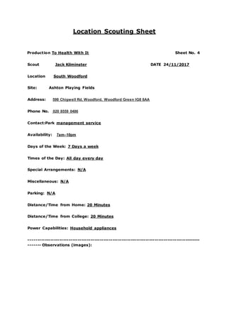 Ashton playing fields location scout form | DOCX | Movies | Entertainment