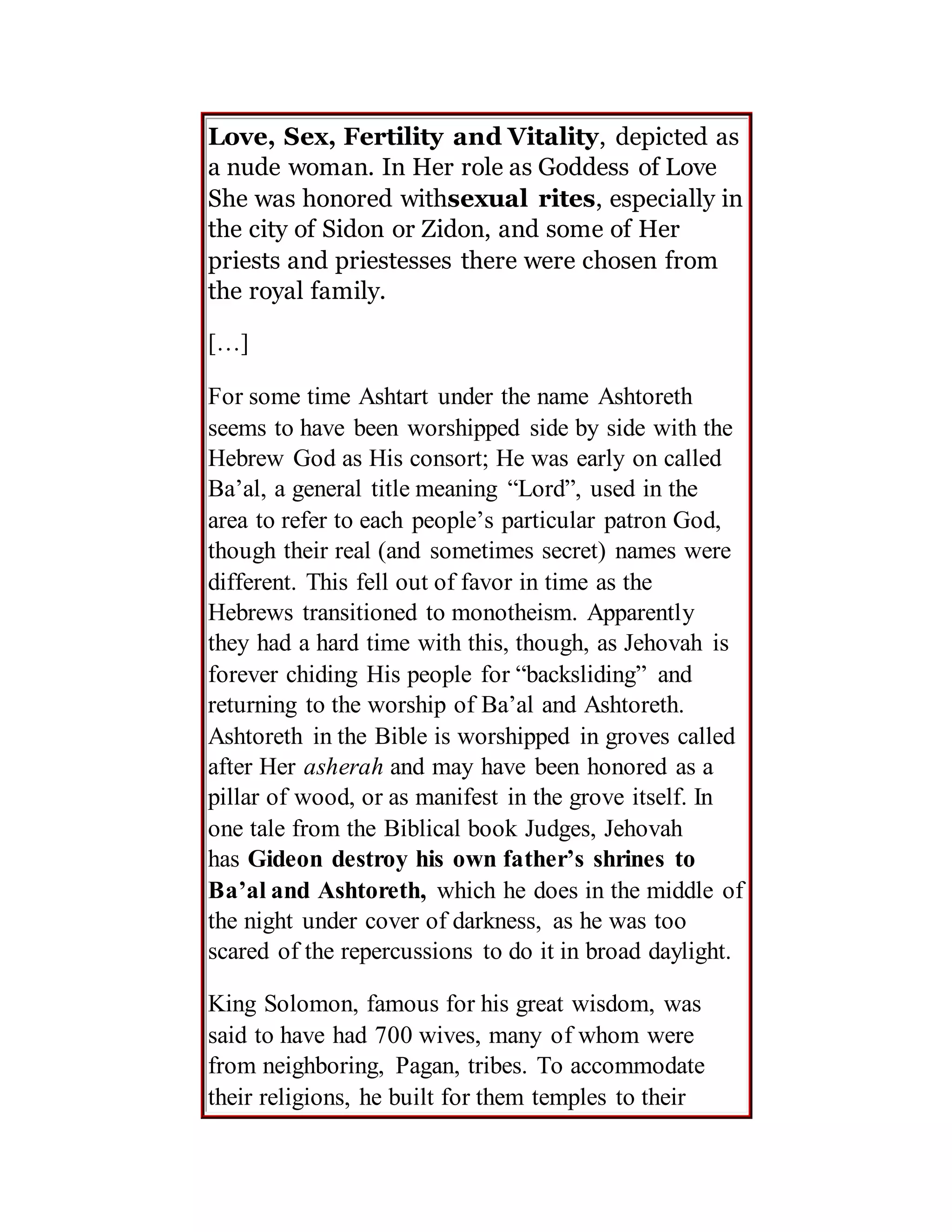 Ashtoreth, chief pagan semitic goddess of war and sex fertility , queen ...