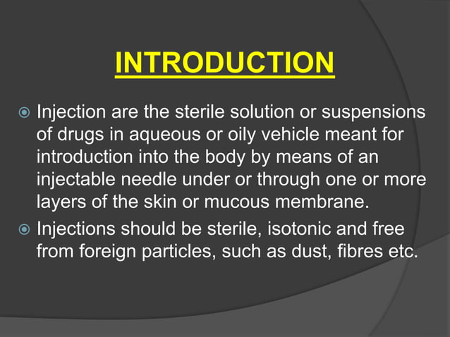 Formulations of injections | PPTX | Chemistry | Science