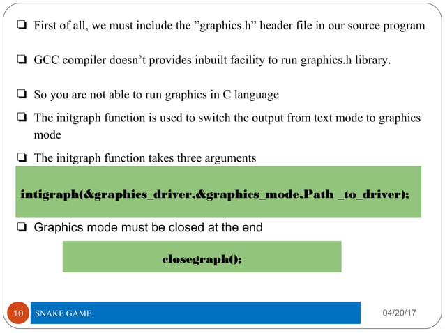 project on snake game in c language | PPT