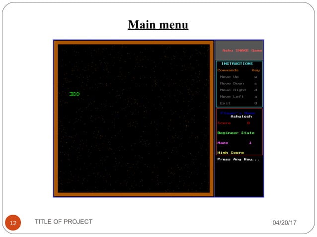 project on snake game in c language | PPT