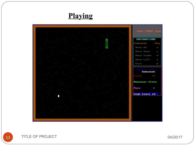 project on snake game in c language | PPT