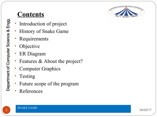 project on snake game in c language | PPT