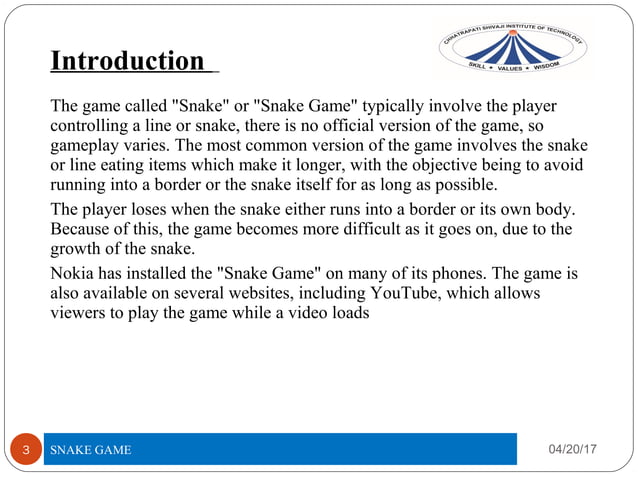project on snake game in c language | PPT