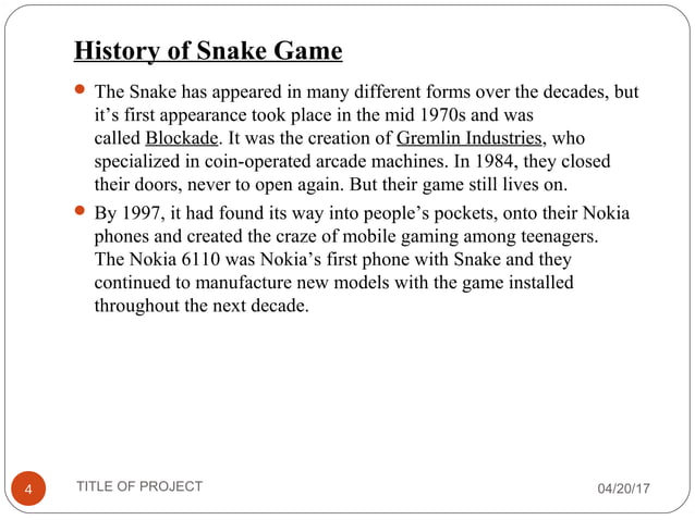 project on snake game in c language | PPT