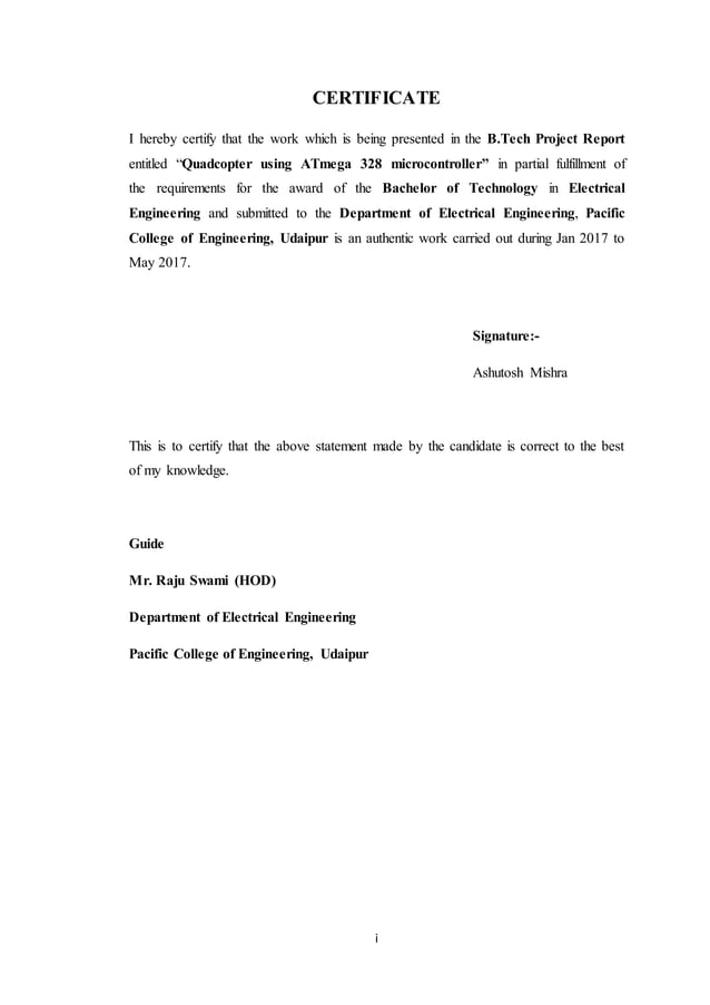 Final Year Project Report On Quadcopter Final Year Project Report On Quadcopter