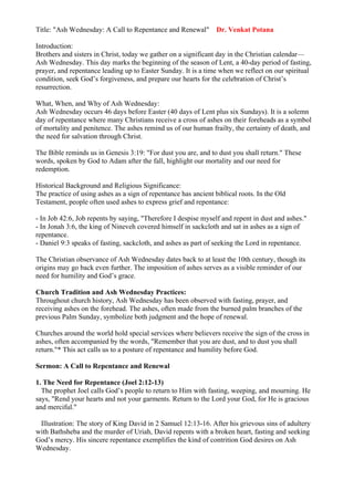 Ash Wednesday: A Call to Repentance and Renewal | DOCX